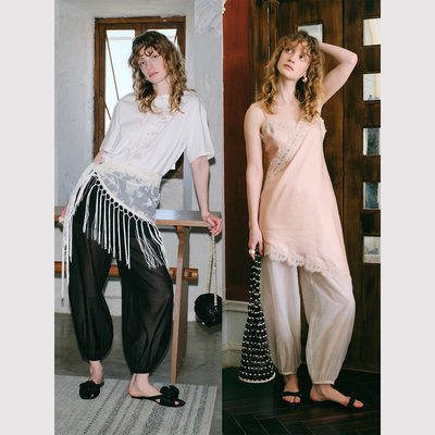 TOP家 朦胧氛围 法式轻盈舒适微透感桑蚕丝/棉宽松气球裤灯笼裤