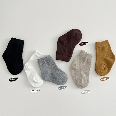 宝宝袜子春秋纯棉中筒袜儿童短袜婴幼儿男童女童简约黑白百搭纯色