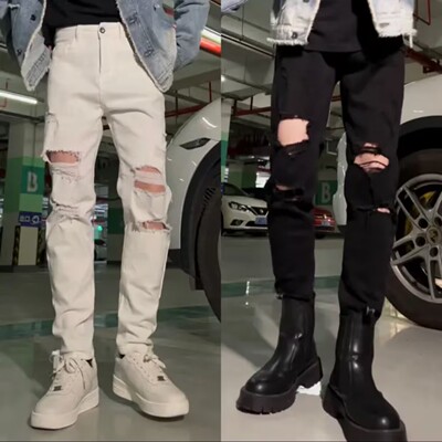 设计款破洞高弹牛仔裤男2023春夏