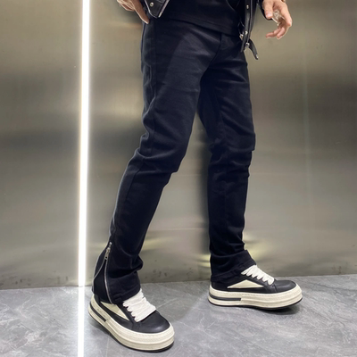 设计款脚口拉链牛仔裤男黑色秋季