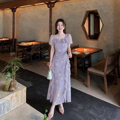 【有里布】夏季新款法式高级感收腰显瘦气质优雅连衣裙女D9515