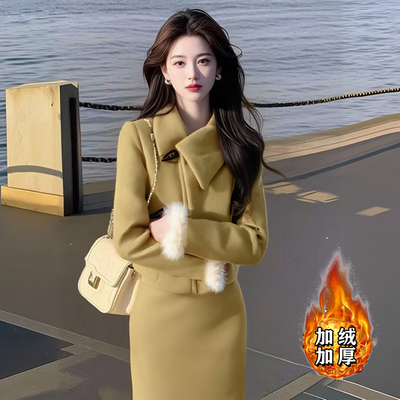 2025冬季新款加棉加厚法式小香风外套半裙套装两件套QY0123A