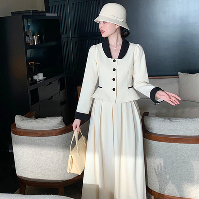 法式赫本风时尚小洋装两件套2026春季新款高级感气质轻奢套装1808