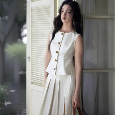 法式气质上衣蕾丝长裙套装2025夏季新款拼接半身裙两件套D2389C