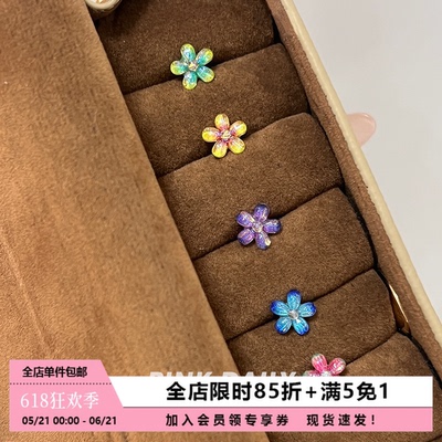 彩色渐变精致花朵耳钉
