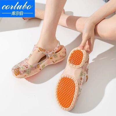 凉鞋女洞洞鞋防滑鞋厚底外穿包头果冻软底感沙滩鞋夏0410c