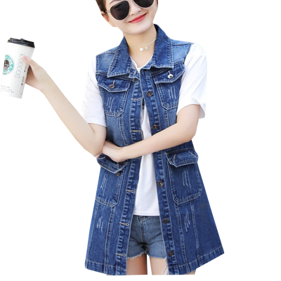 流苏破洞大码背心口袋牛仔马甲