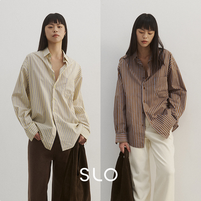 SLO【豆豆同款】【天才女友高智】经典翻领宽松长袖条纹衬衫衣女