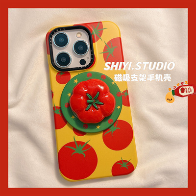 可爱番茄kitty磁吸支架适用苹果16promax手机壳15pro新款iphon13日韩14pro女款15菲林硬壳17Pro创意17防摔硬