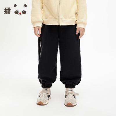 播broadcute童装熊猫图案加绒休闲宽松长卫裤男女童KES1KD2002