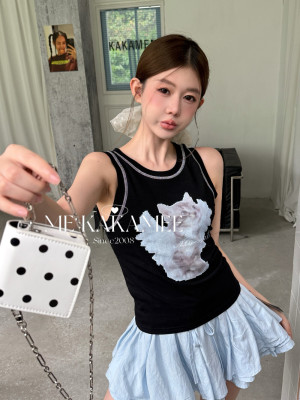 ME KAKAMEE夏新品甜辣天使猫咪明线设计百搭显瘦背心上衣女S5052