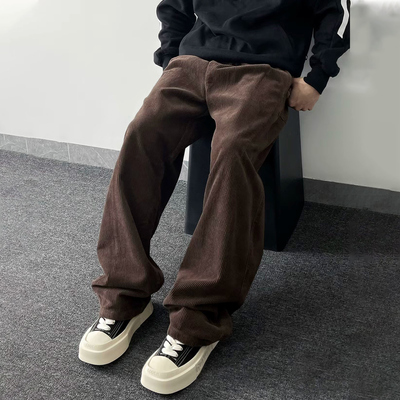 裤子男秋冬季复古灯芯绒休闲裤宽松直筒潮流百搭保暖纯色工装裤
