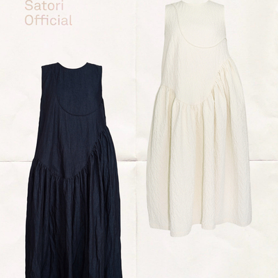 彡川里分割线波浪无袖连衣裙原创