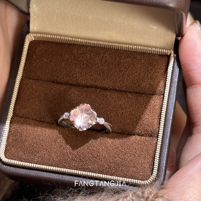 方糖家天然糖塔粉水晶纯银戒指