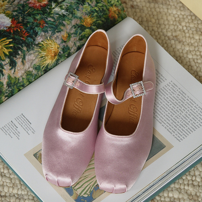 绸缎仙女复古平底鞋法式玛丽珍