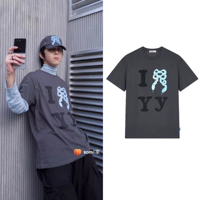 somi家 韩国直邮 OPEN YY 25新款 蛇年限定款刺绣蓝色小蛇短袖T恤