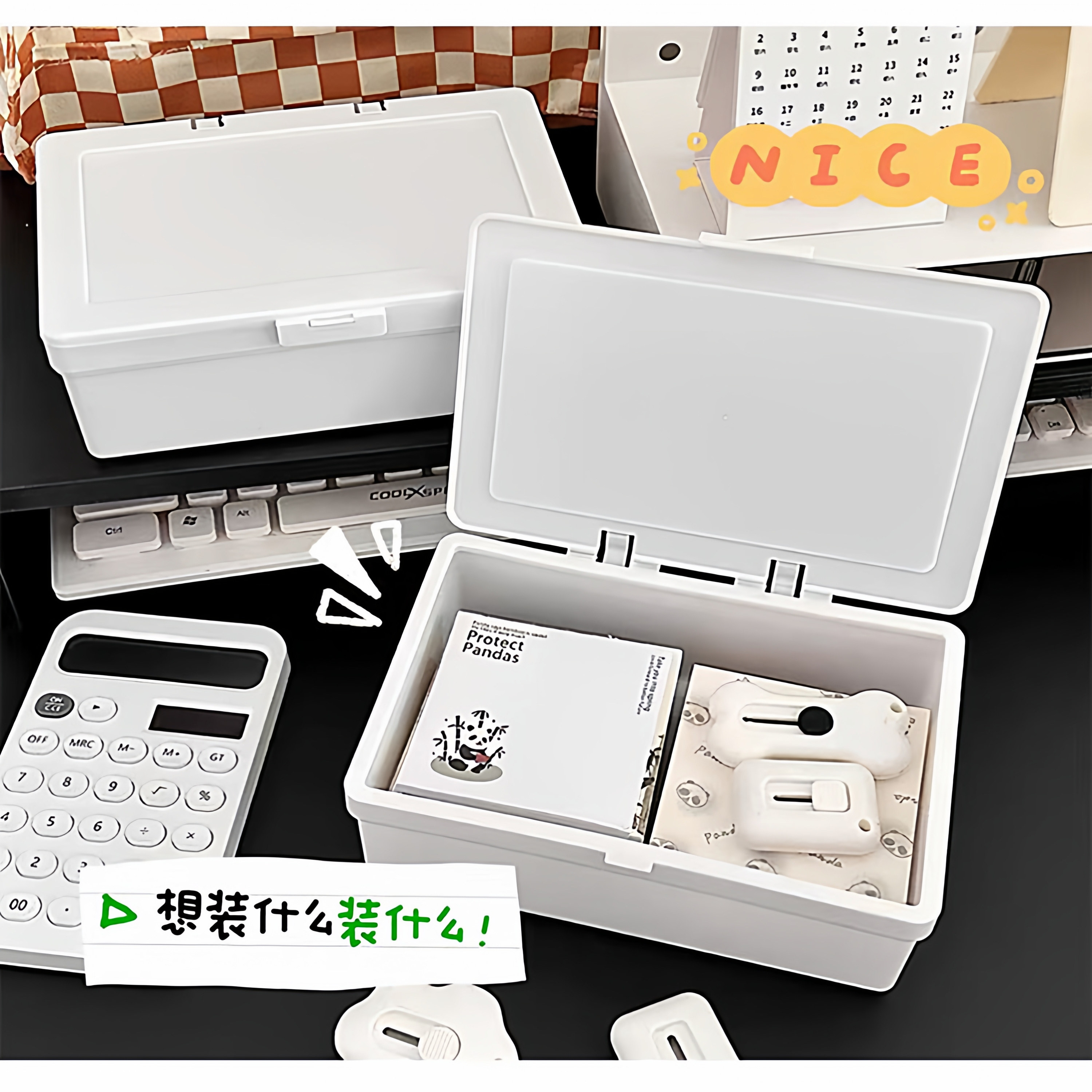 YAMADA日本弹盖小物件收纳圆盒桌面杂物收纳盒笔筒收纳化妆品收纳