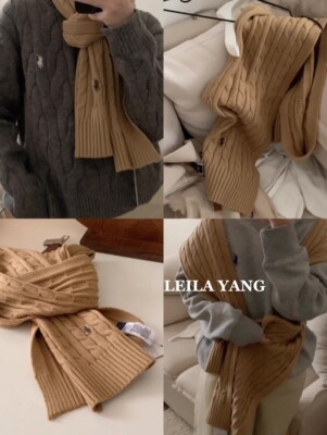 秋冬新款纯羊绒小马刺绣标绞花保暖围巾加厚围脖男女冬季针织护颈