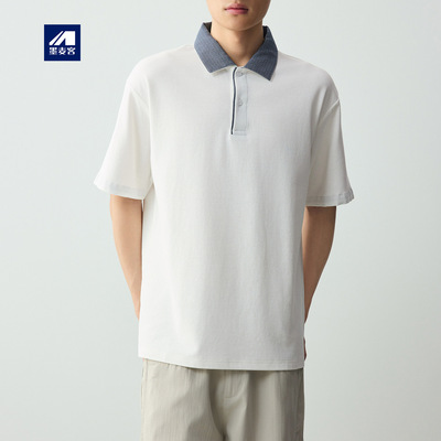 墨麦客美式休闲格纹短袖POLO衫男