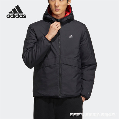 正品Adidas/阿迪达斯百搭简约冬季男子保暖双面穿连帽棉服 HY7219