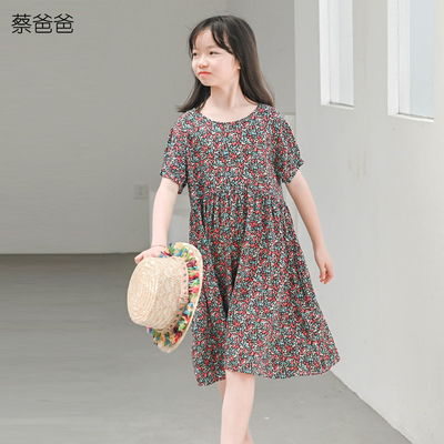 小清新女童裙夏薄款人棉碎花裙子
