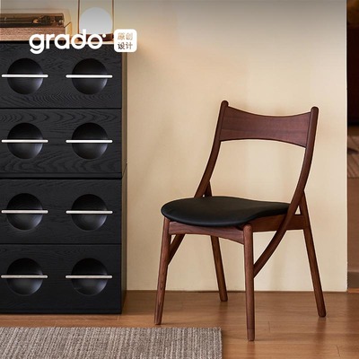 格度猫耳餐椅实木家用小户型轻奢高级感客厅2024新款中古休闲椅子