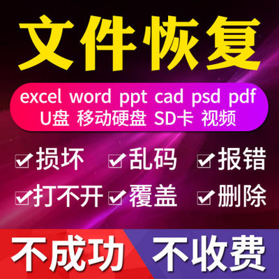 ppt.excel.word修复文件损坏照片WPS表格文档U盘乱码远程数据恢复