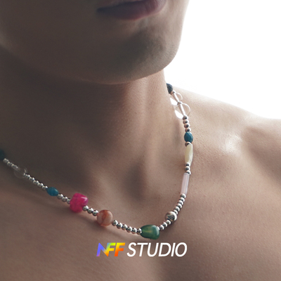 NFF手工复古天然石钛钢锁骨链