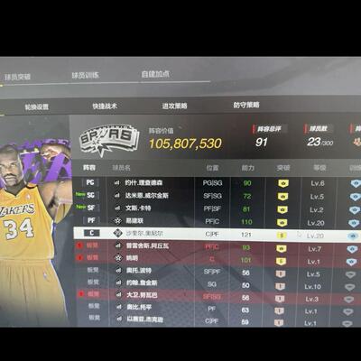 NBA2k ol2号5突湖人奥尼尔代队7满特训，1.06亿阵容