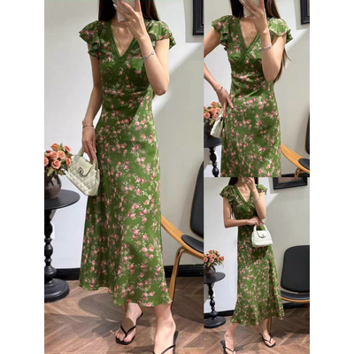 法式显瘦真丝碎花连衣裙女2026夏季新款设计感天丝茶歇a字长裙