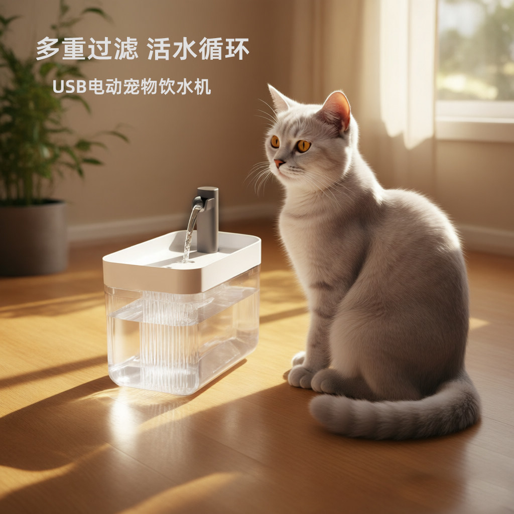 猫咪自懂喂食器狗狗电动饮水机二合一猫碗狗碗喂食All宠物用品