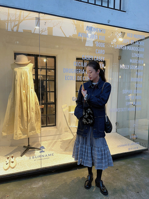 ABow2024文艺灵气格子印花半裙