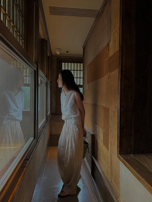 ABow极简清冷褶皱低腰阔腿裤