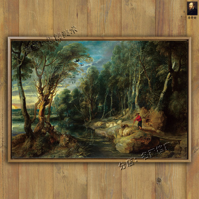 树林里牧羊人和羊群 Shepherd with Flock in Woody Landscape 画