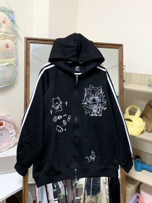 加绒外套二次元连帽加厚宅系卫衣
