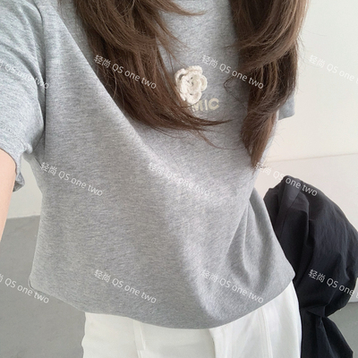 QS ONETWO-通勤刺绣立体花朵重工百搭短袖T恤(尺寸仅供参考)15121