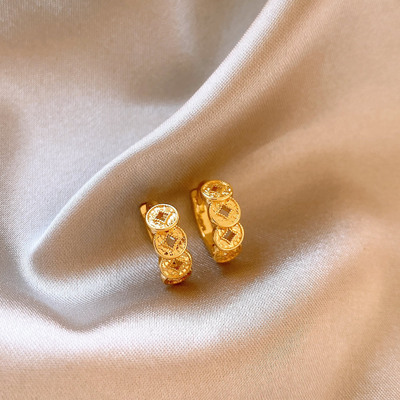 金色钱币珠珠耳环高级感