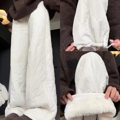胖mm大码300斤东北保暖棉裤女秋冬加绒加厚防寒毛绒束脚阔腿长裤2