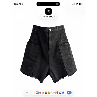 ASTT暗黑刷蜡涂层牛仔短裤五分裤