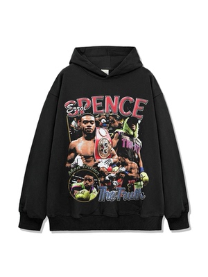 美式复古Errol Spence斯彭斯拳王数码印花重磅纯棉宽松连帽卫衣男