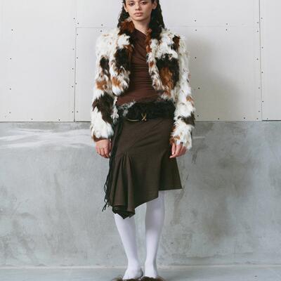 街头环保皮草拼色短款外套