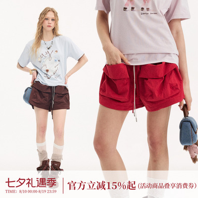 DIDDIMODA翻边大口袋工装裤宽松休闲运动短裤女2026年夏季新款