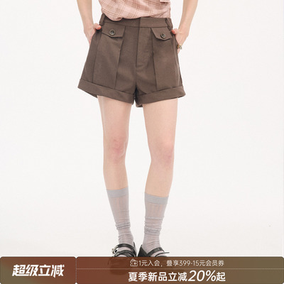 DIDDIMODA 羊毛捏褶卷边卡其色短裤女外穿工装裤2026新款