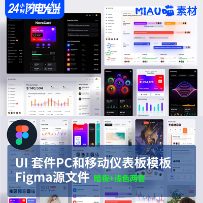 Eclipse 深色和浅色UI套件仪表盘管理员后台模板Figma格式PC+APP