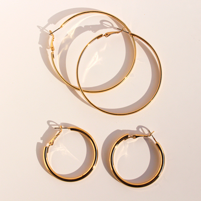 外贸饰品欧美经典百搭金色大耳圈时髦气质素圈耳环辣妹风耳饰367