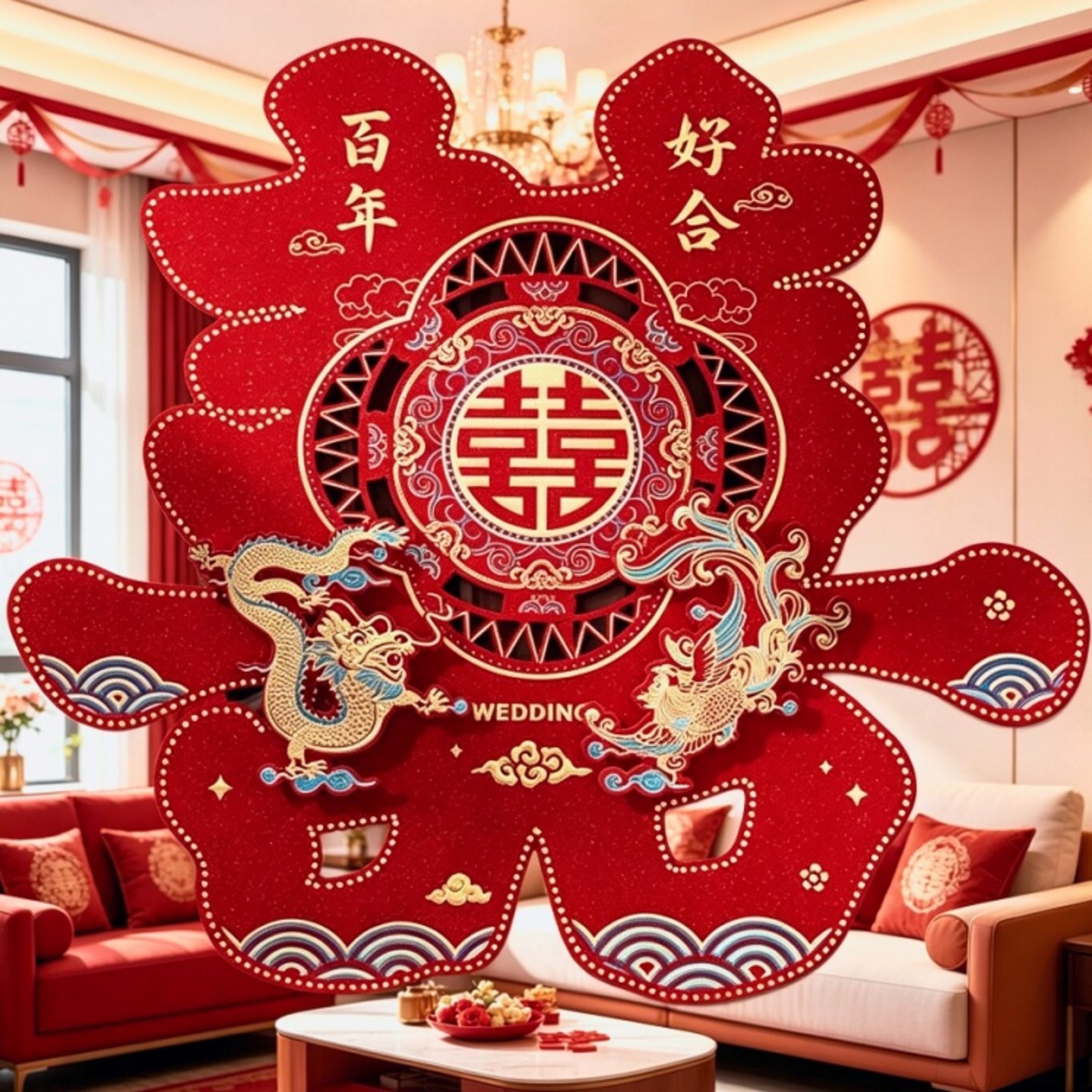 结婚喜字贴婚房装饰布置婚庆用品大全婚礼大门贴纸窗花剪纸一套装