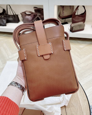 genten牛皮棕色迷你手机包