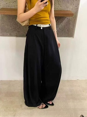 韩范儿2177韩系2026秋款高腰显瘦拼色阔腿休闲裤女弯刀休闲裤长裤