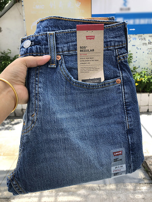 李维斯拉链长裤中腰直筒宽松微弹