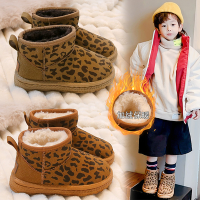 儿童雪地靴保暖棉短靴豹纹大棉鞋